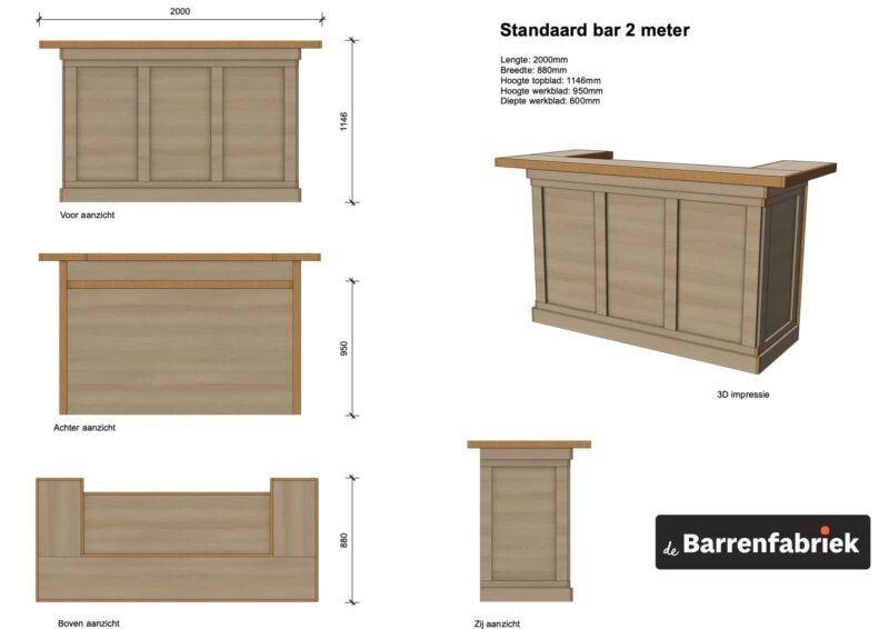 Standaard Mancave Bar 2m Oak – Black | Luxe Thuisbar - De Barrenfabriek